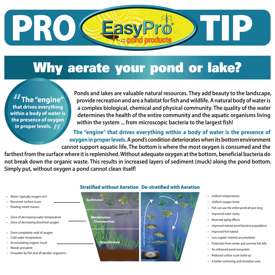 EasyPro PA34W Rocking Piston Pond Aeration System / 1/4 hp Kit with QS1 ...